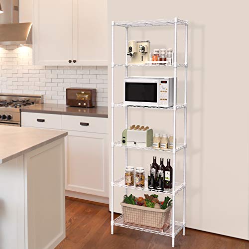 NATRKE 6-Tier Storage Shelf Wire Shelving Unit, Adjustable Heavy Duty Storage Shelves for Kitchen Organization, with Leveling Feet, White (21.26 Lx12 Wx69 H)