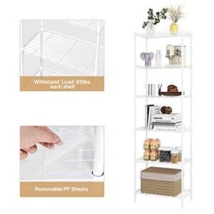 NATRKE 6-Tier Storage Shelf Wire Shelving Unit, Adjustable Heavy Duty Storage Shelves for Kitchen Organization, with Leveling Feet, White (21.26 Lx12 Wx69 H)