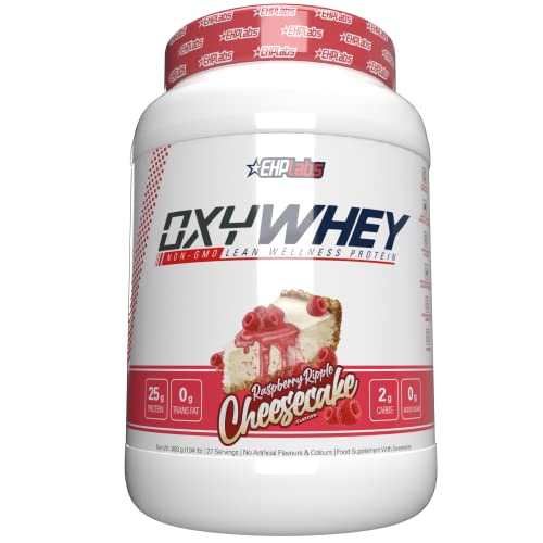 EHPlabs OxyWhey Whey Protein Powder Protein Shake - 25g of Whey Protein Isolate Meal Replacement Shake, Non-GMO, Post Workout Protein Shakes, Isolate Protein Powder - 27 Serves (Raspberry Cheesecake)