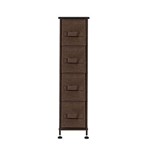 Guangshuohui Narrow Dresser Storage Tower, Vertical Storage Unit with 4 Fabric Drawers, Metal Frame, Slim Storage Tower, 7.9” Width, for Living Room, Kitchen, Small Space, Gap (Coffee)