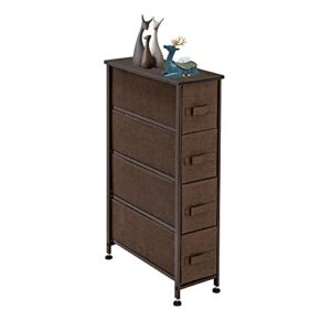 Guangshuohui Narrow Dresser Storage Tower, Vertical Storage Unit with 4 Fabric Drawers, Metal Frame, Slim Storage Tower, 7.9” Width, for Living Room, Kitchen, Small Space, Gap (Coffee)