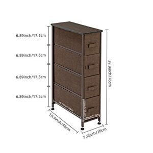 Guangshuohui Narrow Dresser Storage Tower, Vertical Storage Unit with 4 Fabric Drawers, Metal Frame, Slim Storage Tower, 7.9” Width, for Living Room, Kitchen, Small Space, Gap (Coffee)