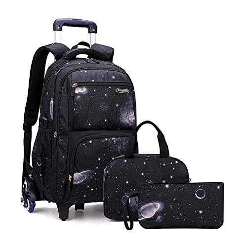 Elementary Galaxcy Teens Rolling Backpack Kids Boys Luggage with Wheels Trolly BookBag for School-6 Wheels