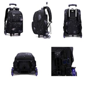 Elementary Galaxcy Teens Rolling Backpack Kids Boys Luggage with Wheels Trolly BookBag for School-6 Wheels