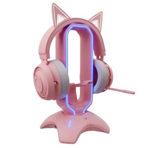 tilted nation rgb gaming headset stand - 3 in 1 pink headphone stand with mouse bungee and 2 port usb hub charger - the ultimate gaming accessory and gamer gift - rgb headphone holder for desk