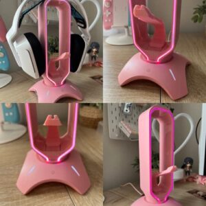 Tilted Nation RGB Gaming Headset Stand - 3 in 1 Pink Headphone Stand with Mouse Bungee and 2 Port USB Hub Charger - The Ultimate Gaming Accessory and Gamer Gift - RGB Headphone Holder for Desk