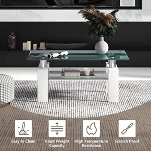 Tangkula Rectangular Glass Coffee Table, Modern Side Coffee Table w/Lower Shelf, Tempered Glass Tabletop & Metal Legs, Suitable for Living Room Office (White)