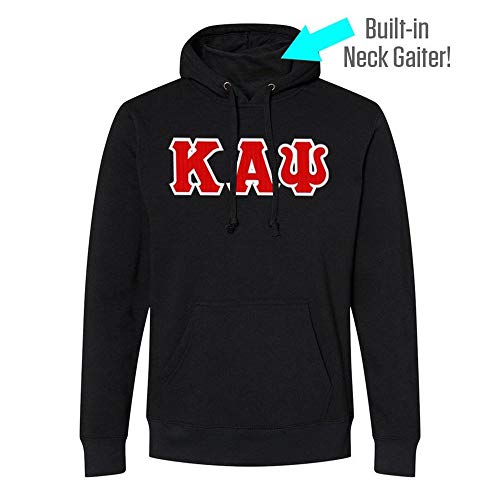 Greekgear Men's Kappa Alpha Psi Lettered Gaiter Fleece Hooded Sweatshirt Medium Black