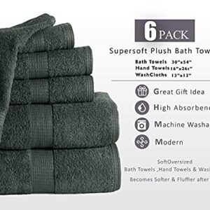 LANE LINEN Grey Bath Towels for Bathroom Set - 100% Cotton 6 Pc Towels Set, Absorbent Bathroom Towel Set, 2 Bath Towels, 2 Hand Towels, 2 Wash Cloths for Your Body and face-Grey Bath Towels Set