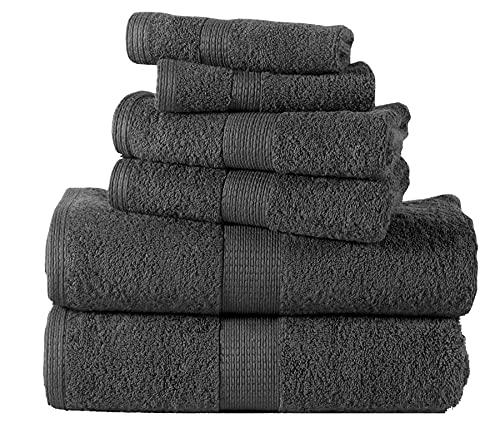 LANE LINEN Grey Bath Towels for Bathroom Set - 100% Cotton 6 Pc Towels Set, Absorbent Bathroom Towel Set, 2 Bath Towels, 2 Hand Towels, 2 Wash Cloths for Your Body and face-Grey Bath Towels Set