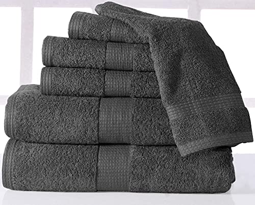 LANE LINEN Grey Bath Towels for Bathroom Set - 100% Cotton 6 Pc Towels Set, Absorbent Bathroom Towel Set, 2 Bath Towels, 2 Hand Towels, 2 Wash Cloths for Your Body and face-Grey Bath Towels Set