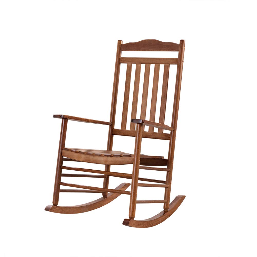 BplusZ Patio Rocking Chair Outdoor Furniture Comfy Rocker for Adults Porch Lawn Room Indoor Wooden Brown