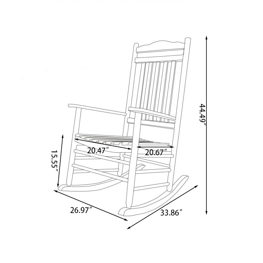 BplusZ Patio Rocking Chair Outdoor Furniture Comfy Rocker for Adults Porch Lawn Room Indoor Wooden Brown