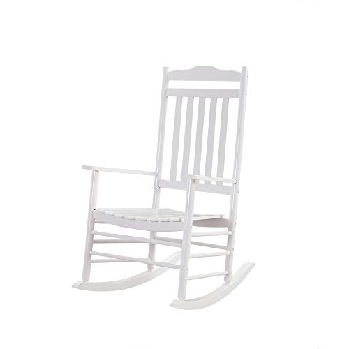 BplusZ Patio Rocking Chair Outdoor Furniture Comfy Rocker for Adults Porch Lawn Room Indoor Wooden White