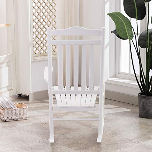 BplusZ Patio Rocking Chair Outdoor Furniture Comfy Rocker for Adults Porch Lawn Room Indoor Wooden White