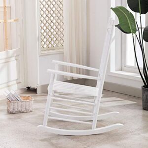 BplusZ Patio Rocking Chair Outdoor Furniture Comfy Rocker for Adults Porch Lawn Room Indoor Wooden White