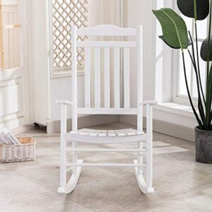 BplusZ Patio Rocking Chair Outdoor Furniture Comfy Rocker for Adults Porch Lawn Room Indoor Wooden White