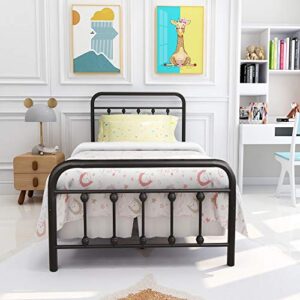 diolong twin bed frame with headboard and footboard metal bed frame vintage sturdy mattress foundation no box spring needed (twin, black)