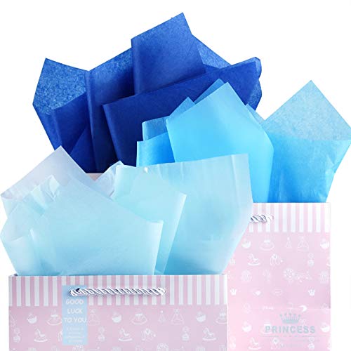 PLULON 60 Sheets Frozen Mermaid Birthday Party Blue Tissue Paper, Gift Wrap Tissue Paper Sheets for Packaging Birthday Gift Wrapping Paper Baby Shower Bachelorette Bridal Shower Blue Party Decorations