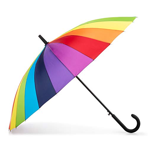 totes Large Eco Auto-Open 24 Rib Stick Umbrella with a Classic J Hook Curved Handle and water repellant