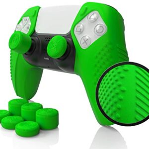 Foamy Lizard SensePro Dock Compatible PS5 Controller | Soft Flat Anti-Slip Studded Silicone Gel Grip Cover for Playstation 5 Dualsense, Rubber Protector Plus 8 Raised Thumb Grip Caps (Green)