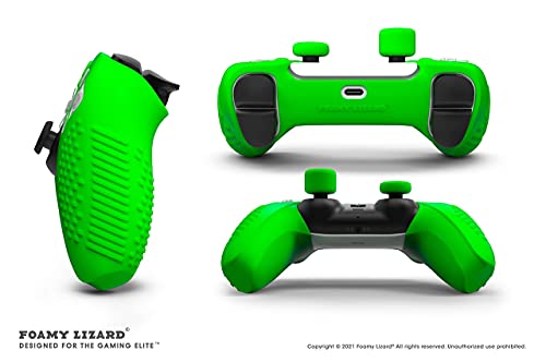 Foamy Lizard SensePro Dock Compatible PS5 Controller | Soft Flat Anti-Slip Studded Silicone Gel Grip Cover for Playstation 5 Dualsense, Rubber Protector Plus 8 Raised Thumb Grip Caps (Green)