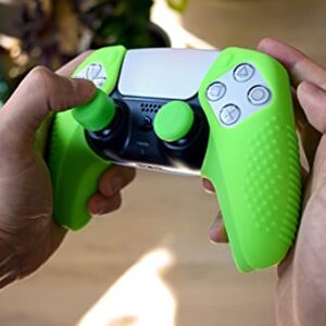 Foamy Lizard SensePro Dock Compatible PS5 Controller | Soft Flat Anti-Slip Studded Silicone Gel Grip Cover for Playstation 5 Dualsense, Rubber Protector Plus 8 Raised Thumb Grip Caps (Green)