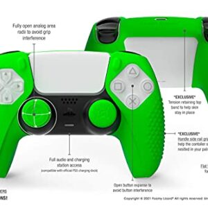 Foamy Lizard SensePro Dock Compatible PS5 Controller | Soft Flat Anti-Slip Studded Silicone Gel Grip Cover for Playstation 5 Dualsense, Rubber Protector Plus 8 Raised Thumb Grip Caps (Green)