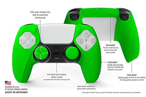 Foamy Lizard SensePro Dock Compatible PS5 Controller | Soft Flat Anti-Slip Studded Silicone Gel Grip Cover for Playstation 5 Dualsense, Rubber Protector Plus 8 Raised Thumb Grip Caps (Green)