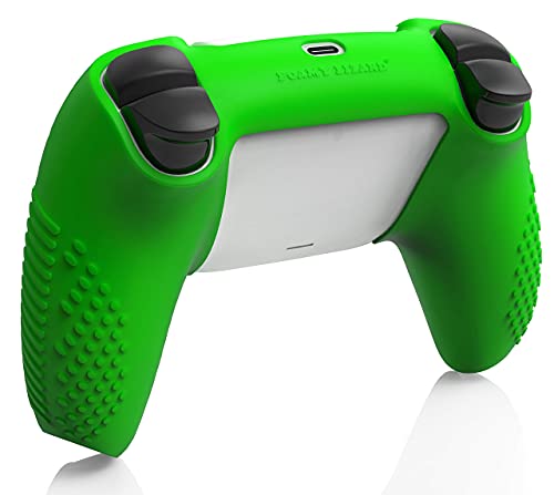 Foamy Lizard SensePro Dock Compatible PS5 Controller | Soft Flat Anti-Slip Studded Silicone Gel Grip Cover for Playstation 5 Dualsense, Rubber Protector Plus 8 Raised Thumb Grip Caps (Green)