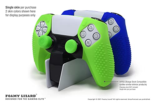 Foamy Lizard SensePro Dock Compatible PS5 Controller | Soft Flat Anti-Slip Studded Silicone Gel Grip Cover for Playstation 5 Dualsense, Rubber Protector Plus 8 Raised Thumb Grip Caps (Green)