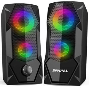 spkpal computer speakers rgb gaming speakers for pc 2.0 wired usb powered stereo volume control dual channel multimedia aux 3.5mm for laptop desktop monitors,10w