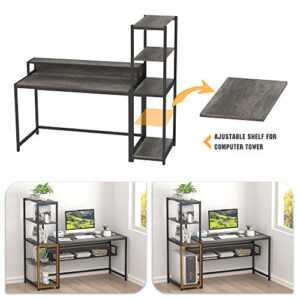 Teraves Computer Desk with 5 Tier Shelves,Reversible Writing Desk with Storage 49 Inch Study Table for Home Office Independent Bookcase and Desk for Multiple Scenes (Desk+Shelves, BOAK)