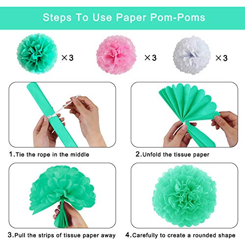 Birthday Decorations, Birthday Party Supplies Kit for Girls Women Happy Birthday Banner Pink Teal Latex Balloons Tissue Paper Pom Pom Star Garland Hanging Swirls Birthday Decor for 13th 16th 18th 21st