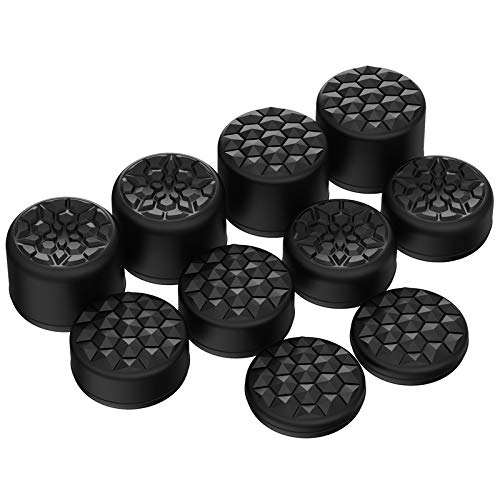 PlayVital Black Ergonomic Stick Caps Thumb Grips for PS5, for PS4, Xbox Series X/S, Xbox One, Xbox One X/S, Switch Pro Controller - with 3 Height Convex and Concave - Diamond Grain & Crack Bomb Design