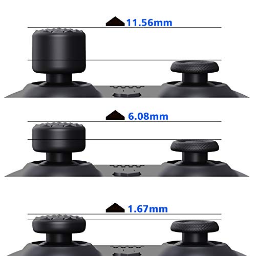 PlayVital Black Ergonomic Stick Caps Thumb Grips for PS5, for PS4, Xbox Series X/S, Xbox One, Xbox One X/S, Switch Pro Controller - with 3 Height Convex and Concave - Diamond Grain & Crack Bomb Design