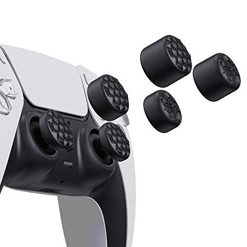 PlayVital Black Ergonomic Stick Caps Thumb Grips for PS5, for PS4, Xbox Series X/S, Xbox One, Xbox One X/S, Switch Pro Controller - with 3 Height Convex and Concave - Diamond Grain & Crack Bomb Design