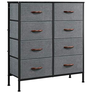 topeakmart 8 drawers organizer - furniture tall storage tower unit for hallway, living room, nursery - sturdy metal frame, easy pull handle fabric bins, dark gray