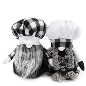 ciyvolyeen kitchen chef gnomes decorations set buffalo plaid gnomes couples gifts farmhouse home decor handmade tomte gnomes scandinavian decor plush couples christmas household ornaments set of 2