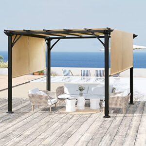 Outsunny 10' x 10' Outdoor Retractable Pergola Canopy with Sun Shade Unique Design Canopy Patio Metal Shelter for Garden Porch Beach