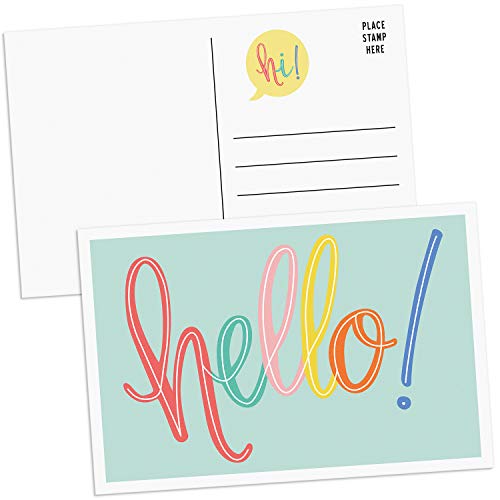 Sweetzer & Orange Hello Postcards Pack (60 Post Cards) 4x6 Postcards for Kids and Adults. 300gsm Note Cards. Blank Hello Greeting Cards, Mint Green Hello Cards