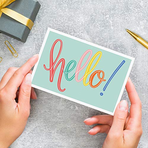 Sweetzer & Orange Hello Postcards Pack (60 Post Cards) 4x6 Postcards for Kids and Adults. 300gsm Note Cards. Blank Hello Greeting Cards, Mint Green Hello Cards