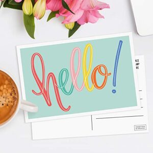 Sweetzer & Orange Hello Postcards Pack (60 Post Cards) 4x6 Postcards for Kids and Adults. 300gsm Note Cards. Blank Hello Greeting Cards, Mint Green Hello Cards