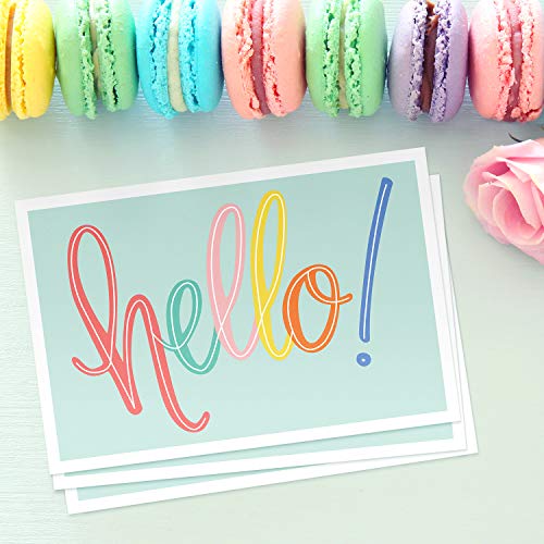 Sweetzer & Orange Hello Postcards Pack (60 Post Cards) 4x6 Postcards for Kids and Adults. 300gsm Note Cards. Blank Hello Greeting Cards, Mint Green Hello Cards