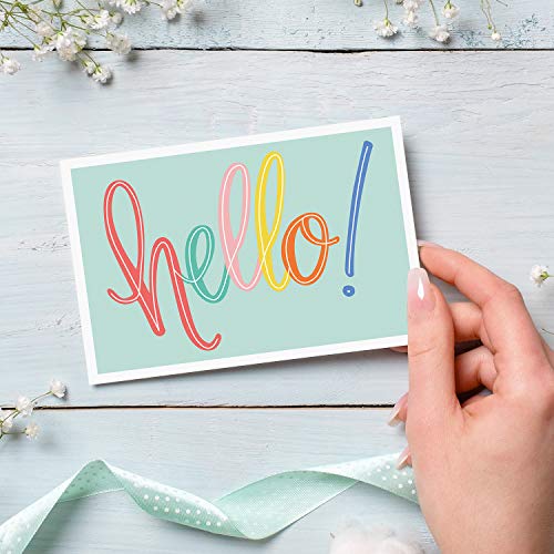 Sweetzer & Orange Hello Postcards Pack (60 Post Cards) 4x6 Postcards for Kids and Adults. 300gsm Note Cards. Blank Hello Greeting Cards, Mint Green Hello Cards