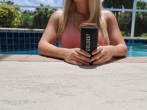 THE COLDEST Skinny Can Cooler - Vacuum Insulated Stainless Steel Slim Can Koozie - Sleeve for All 12oz Cans - Slim Can Holder for Beer, Soda, Hard Seltzer, Energy Drinks & more (Epic White)