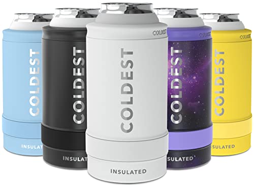 THE COLDEST Skinny Can Cooler - Vacuum Insulated Stainless Steel Slim Can Koozie - Sleeve for All 12oz Cans - Slim Can Holder for Beer, Soda, Hard Seltzer, Energy Drinks & more (Epic White)