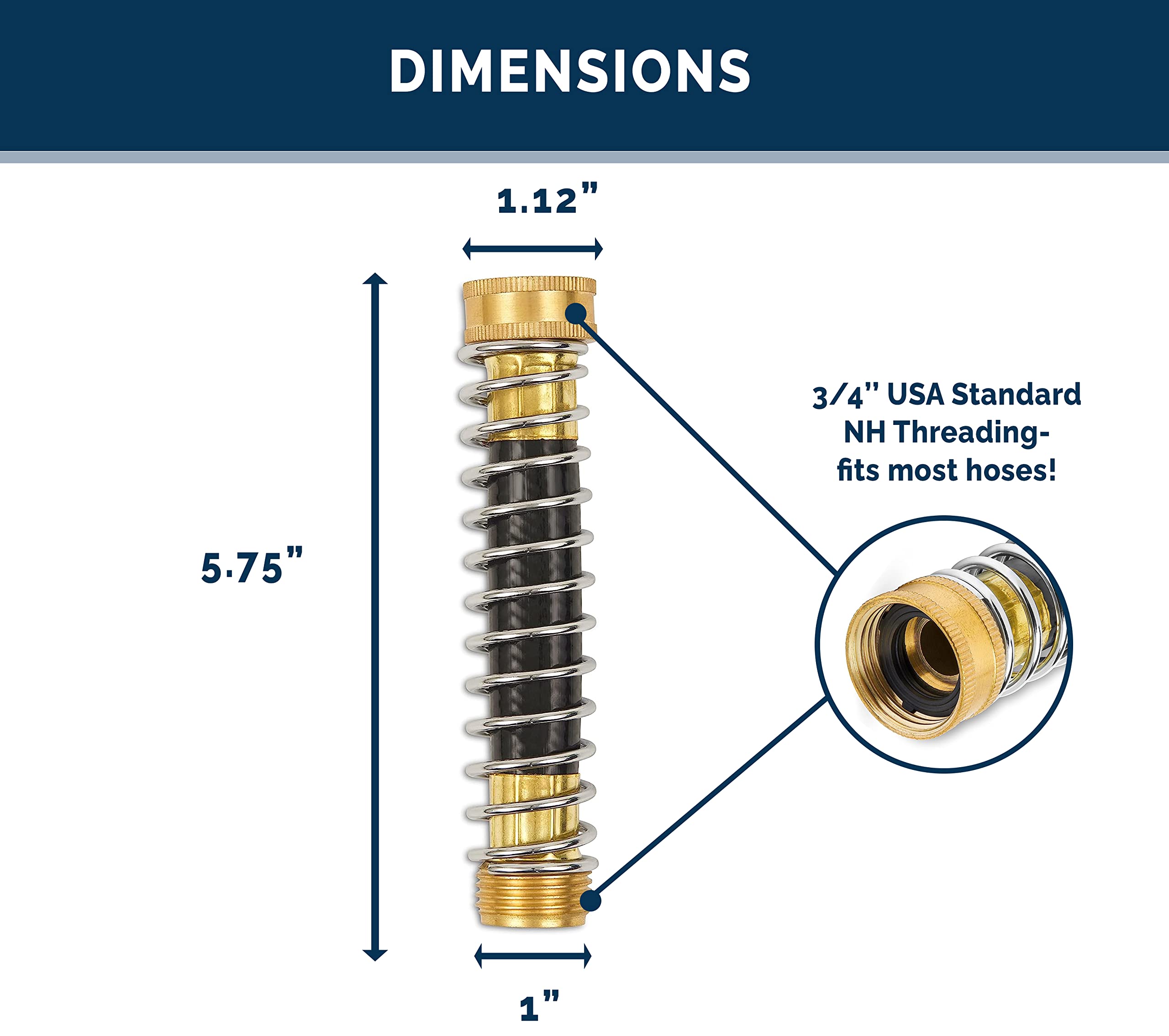 Morvat Brass Coiled Garden Hose Kink & Strain Protector, Hose Extension Connector for Outdoor Water Valve & Faucet, Adapter & Attachment with ¾” Standard Threading, Includes 8 Washers & Tape, 4 Pack