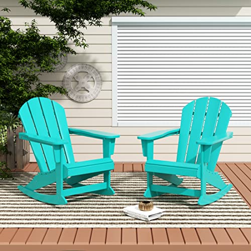 WO Home Furniture Adirondack Rocking Chair Set of 2PCS Patio Outdoor Chairs (Turquoise)