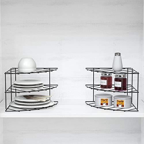 2 Pack - DecoBros 3-Tier Counter and Cabinet Corner Shelf Organizer, Black